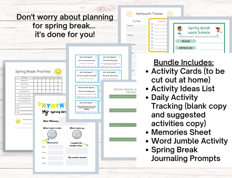 Spring Break Printable Kids Activity Bundle | Etsy