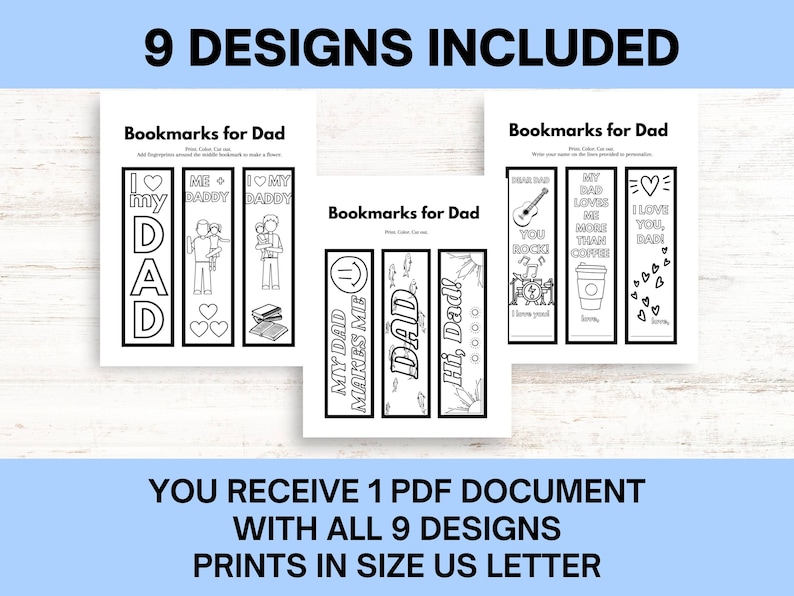DIY Coloring Bookmarks for Dad, Kids Father's Day Gift (instant PDF) - Etsy