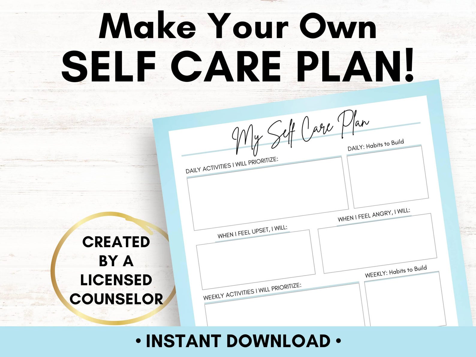 Self Care Plan Template: Mental Health Worksheet & Checklist From A ...