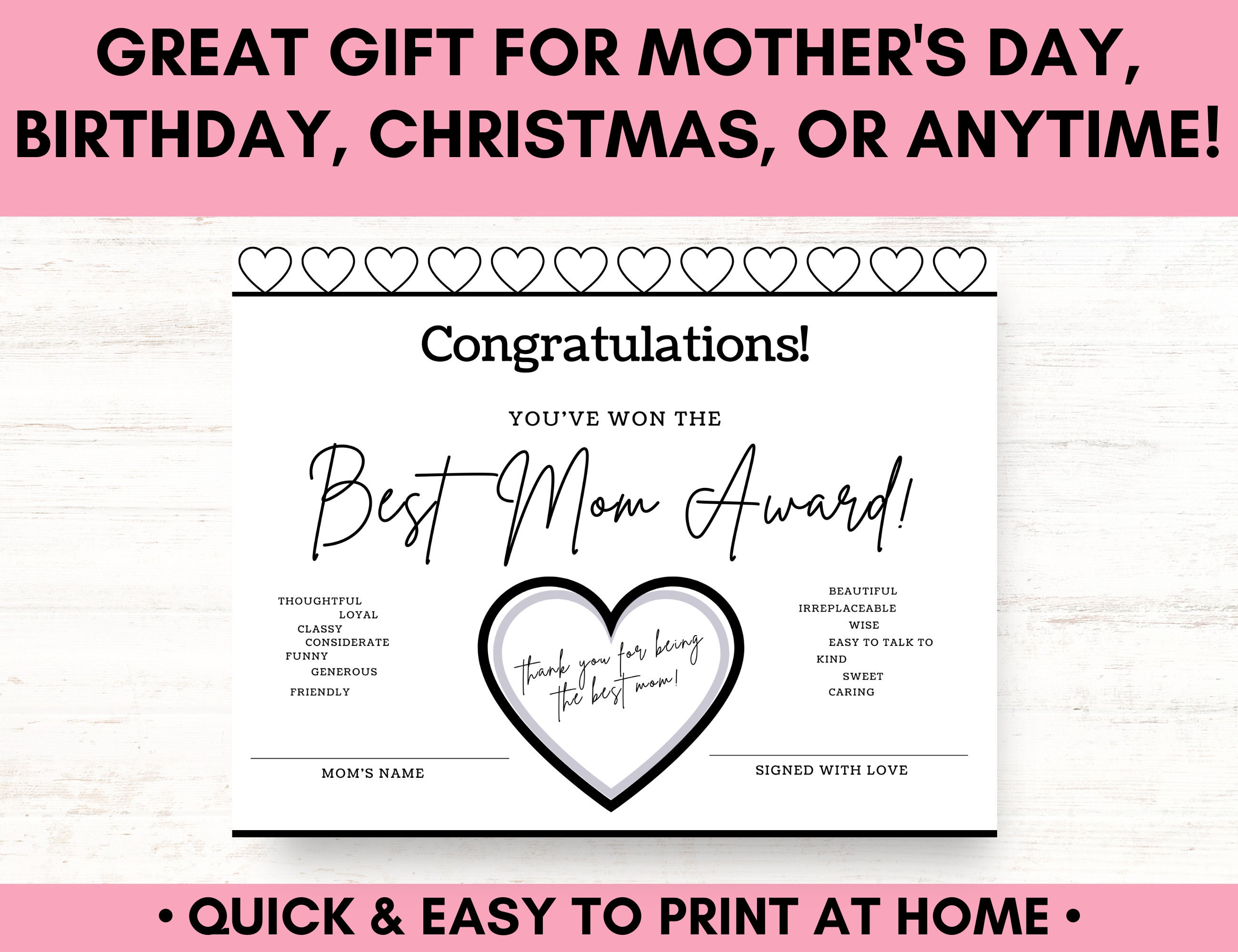 Best Mom Award Certificate, Great Last Minute Gift, Mother's Day and ...