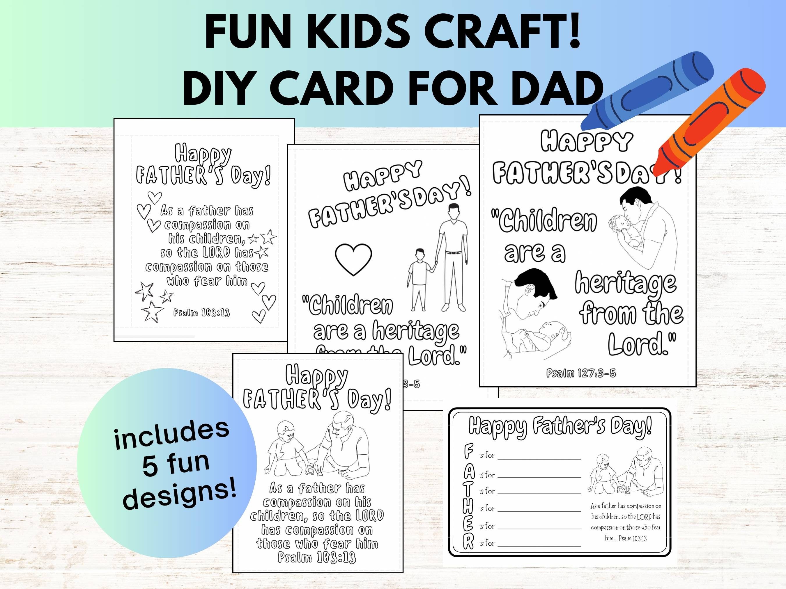 Christian Father's Day Cards for Kids to Color, DIY Gift for Dad With ...