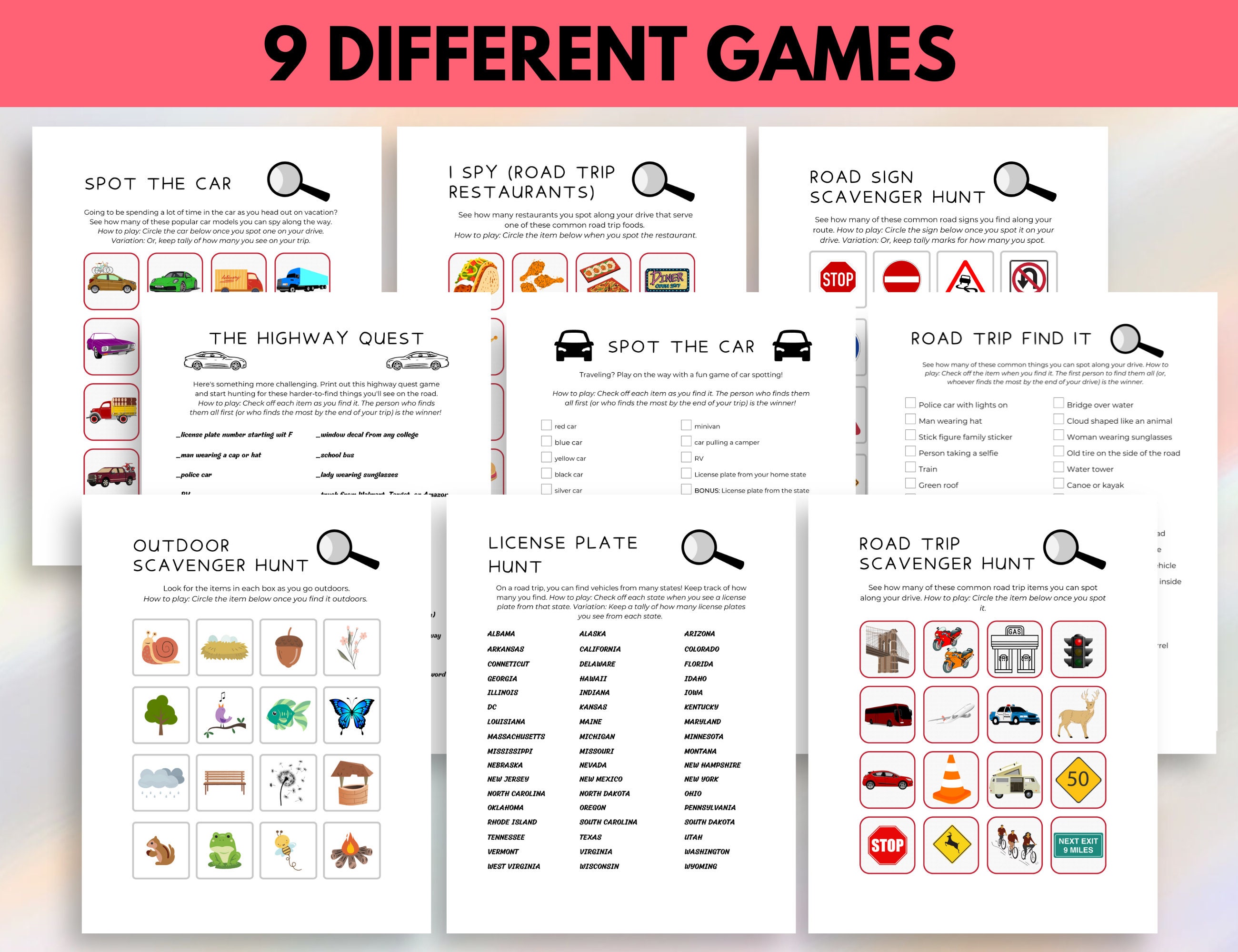 Printable Road Trip Games for Kids, Road Trip Scavenger Hunt Game ...