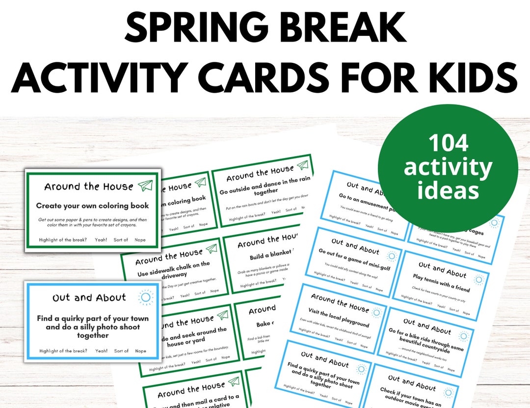 Spring Break Printable Activity Cards for Kids, Family Activities ...