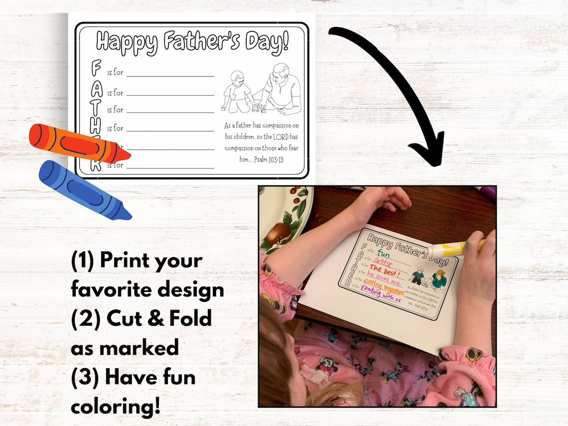 Christian Father's Day Cards for Kids to Color, DIY Gift for Dad With ...