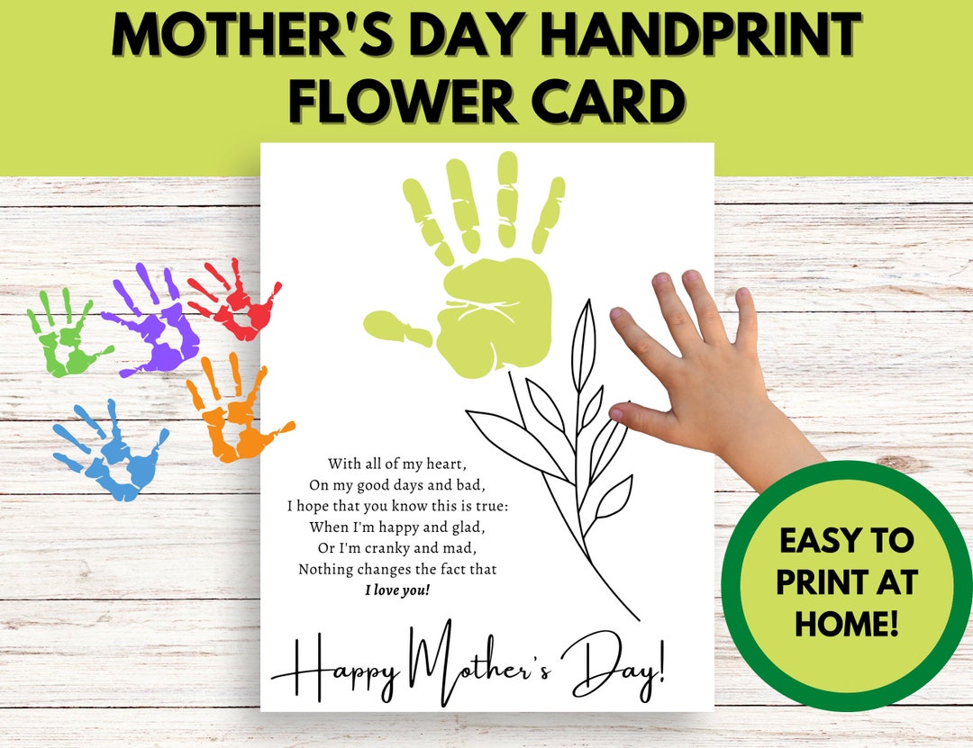 Mother's Day Handprint Printable Flower Cards, DIY Mother's Day Gift ...