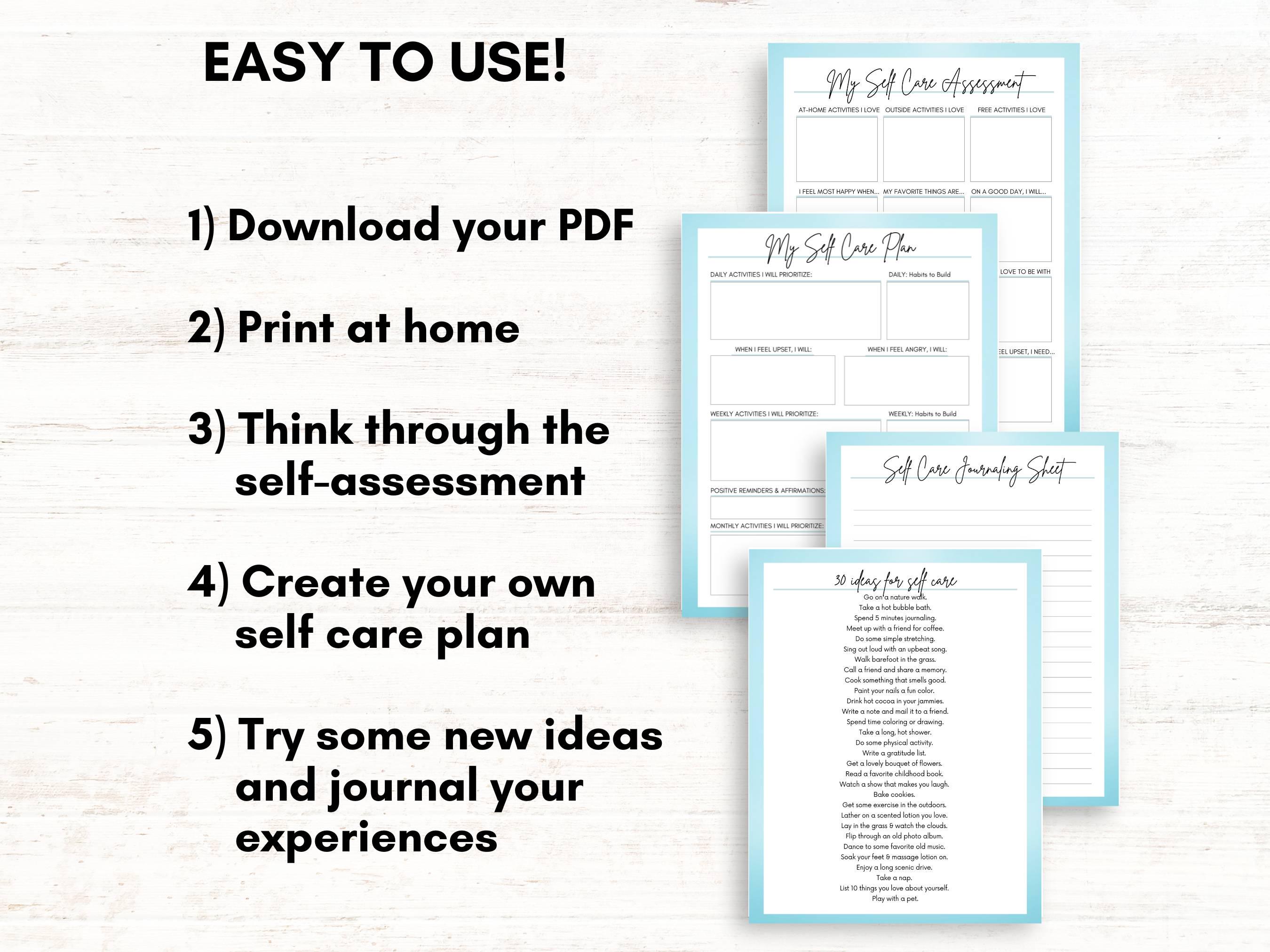 Self Care Plan Template: Mental Health Worksheet & Checklist From A ...