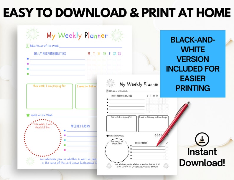 Printable Weekly to Do List for Kids Simple Planner for - Etsy Australia