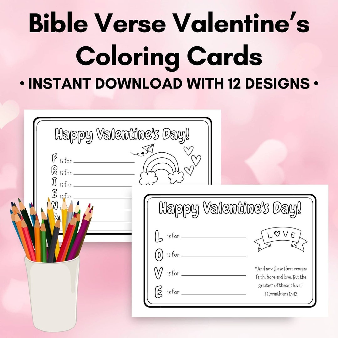 Christian Valentine's Day Cards for Kids to Print at Home and Color, 10 ...