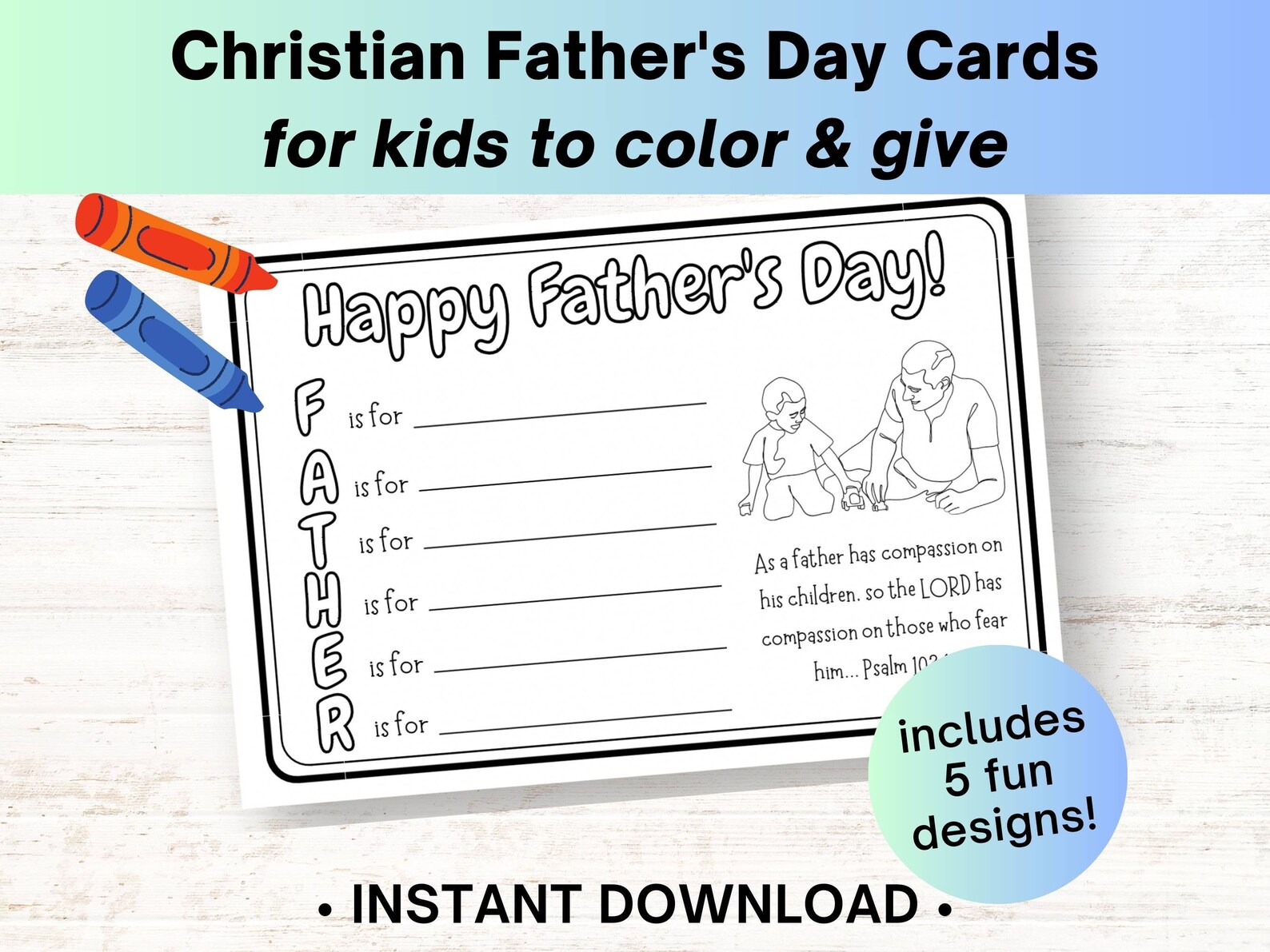 Christian Father's Day Cards for Kids to Color, DIY Gift for Dad With ...