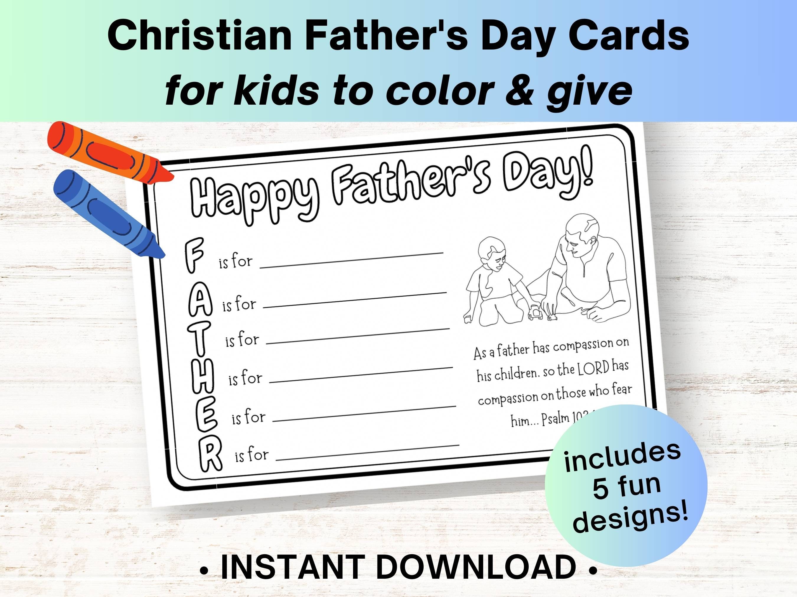 Christian Father's Day Cards for Kids to Color, DIY Gift for Dad With ...