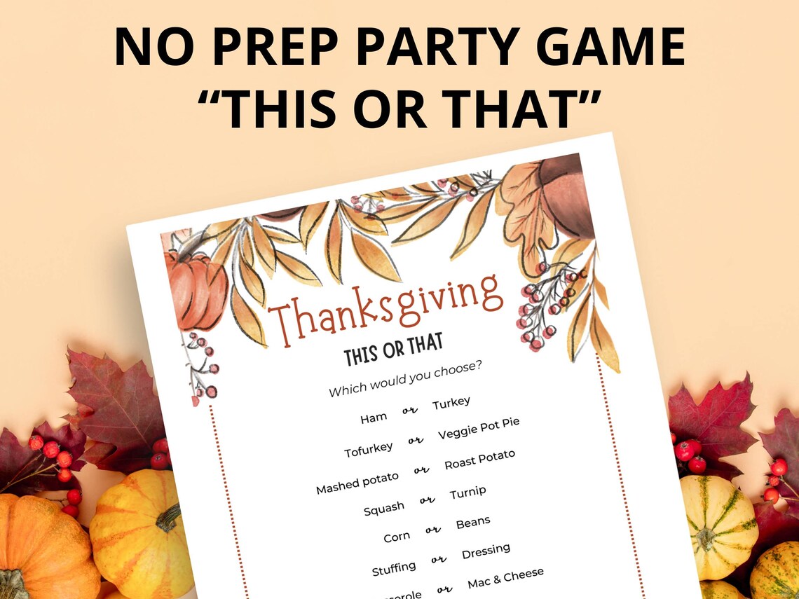 This or That Thanksgiving Game, Printable Family-friendly Thanksgiving ...