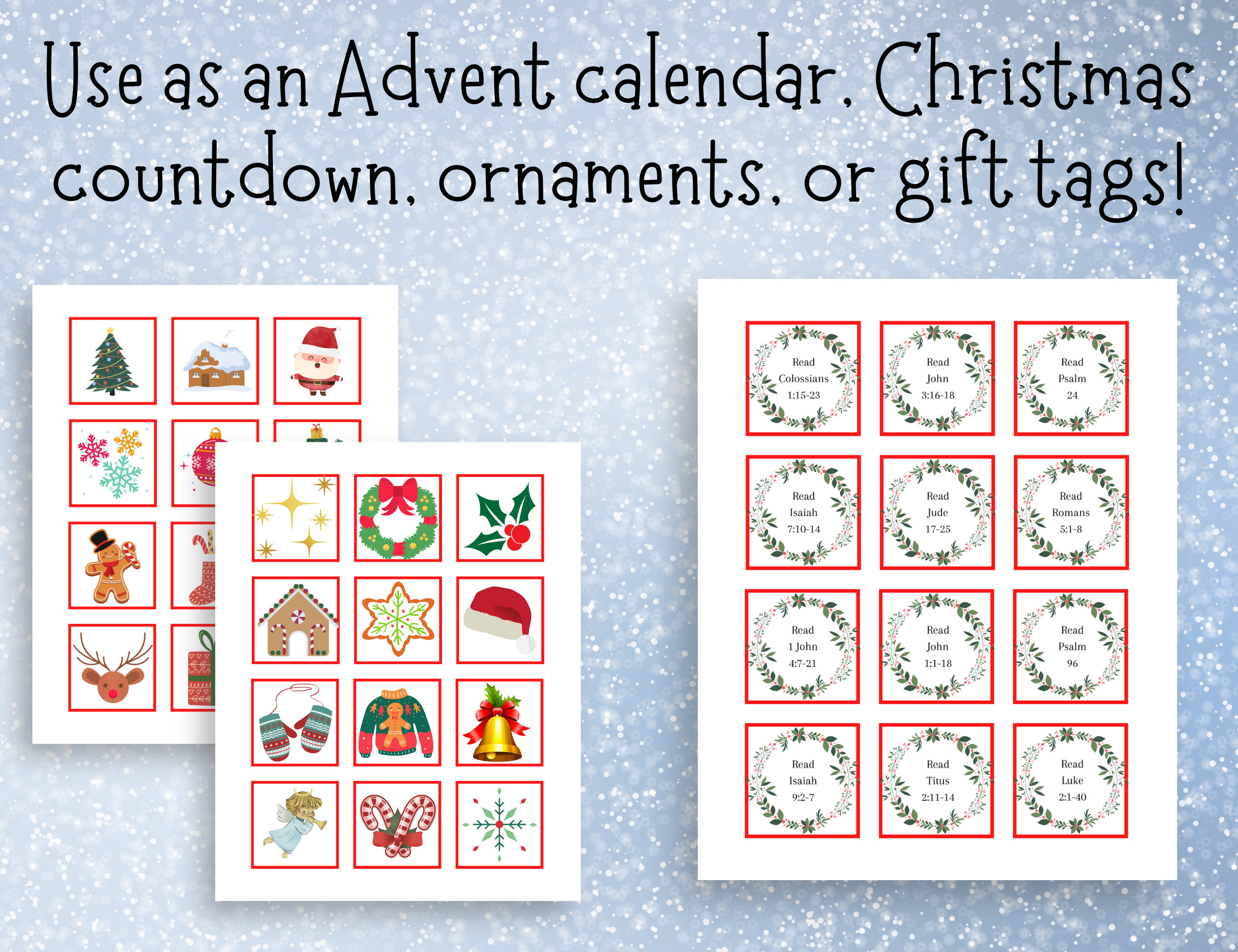 Printable Advent Calendar or Christmas Countdown Cards, Fun Christmas ...