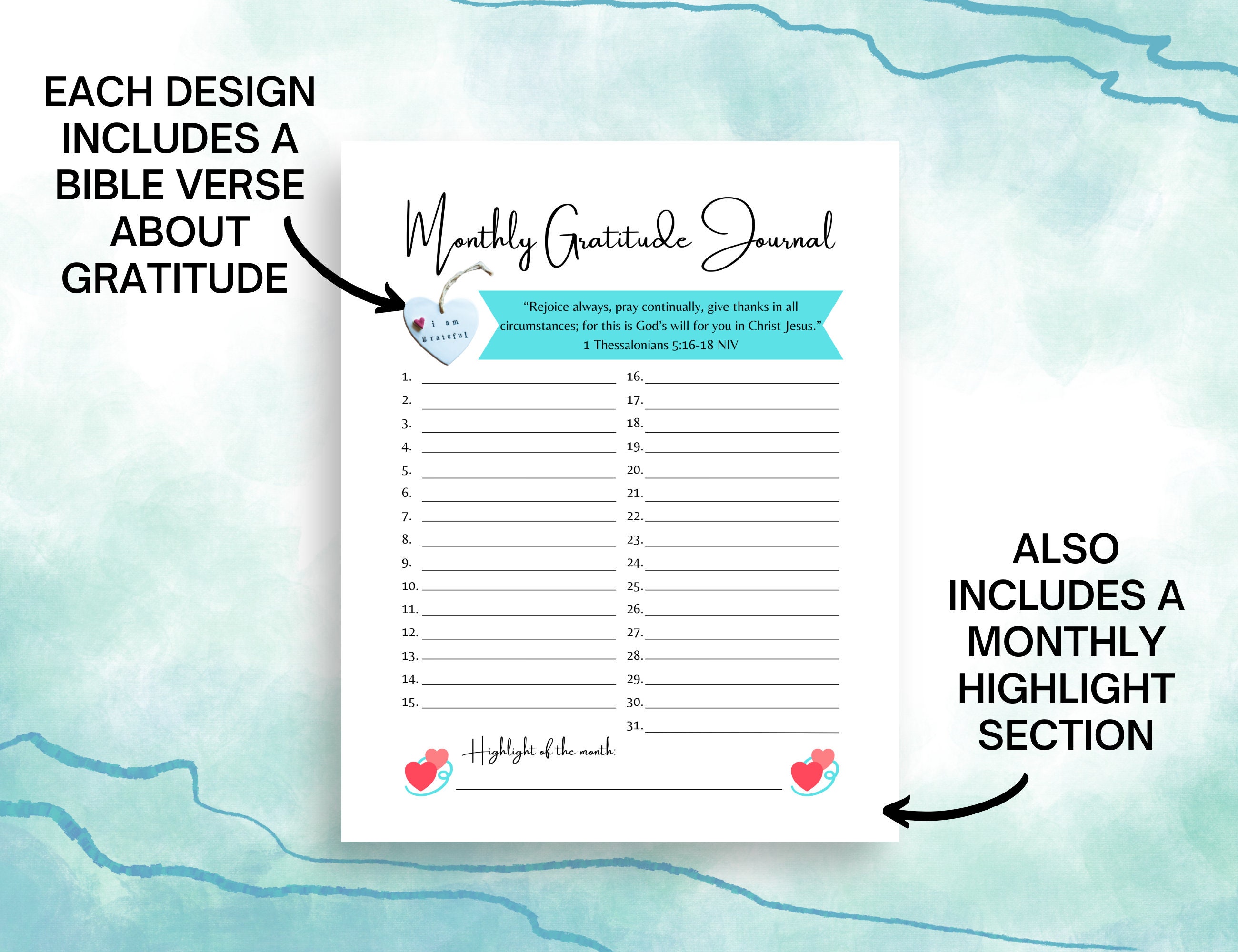 Gratitude Journal Printable for Christian Women, 31 Day Gratitude List ...