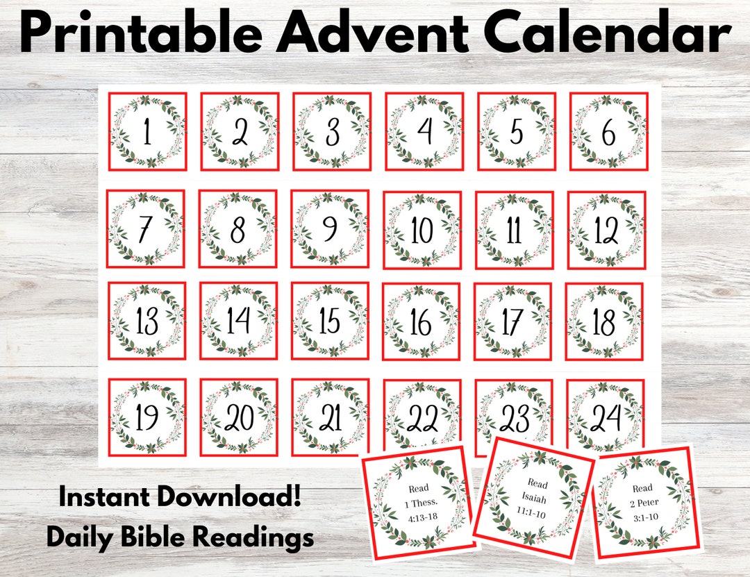 Printable Advent Calendar, Christmas Countdown Cards, Simple Minimalist ...