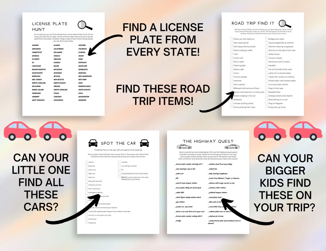 Printable Road Trip Games for Kids, Road Trip Scavenger Hunt Game ...
