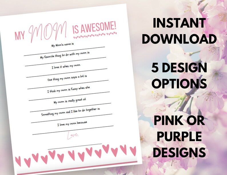 All About My Mom Printable: Mother's Day Questionnaire (PDF) - Etsy