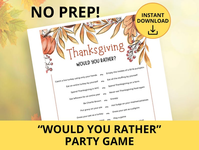 Thanksgiving "would You Rather" Printable Game, Fall Activity for Kids ...
