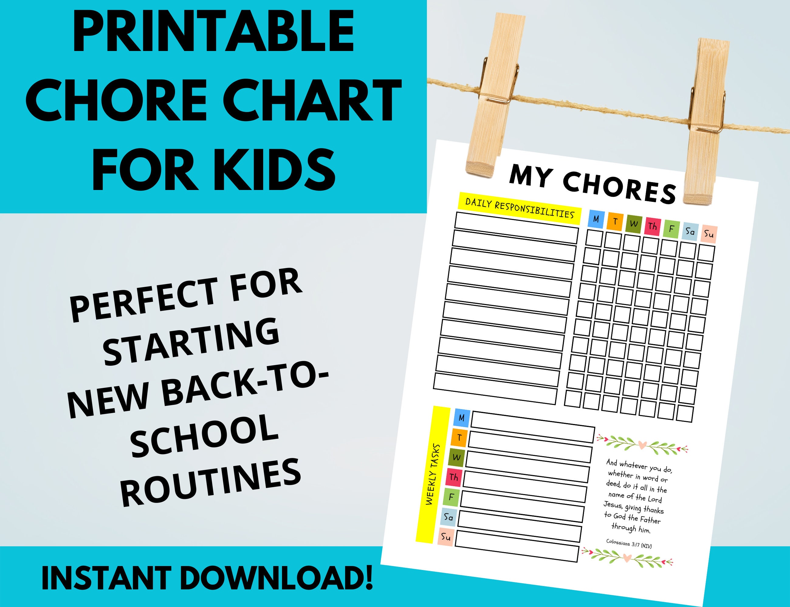 Printable Chore Chart for Kids With Christian Biblical Encouragement ...