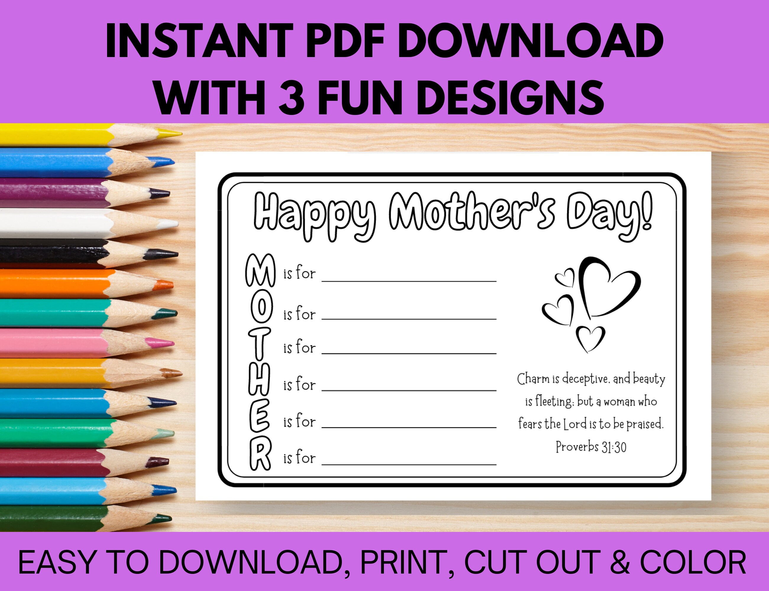 Christian Printable Mother's Day Cards to Color PDF, Coloring Cards for ...