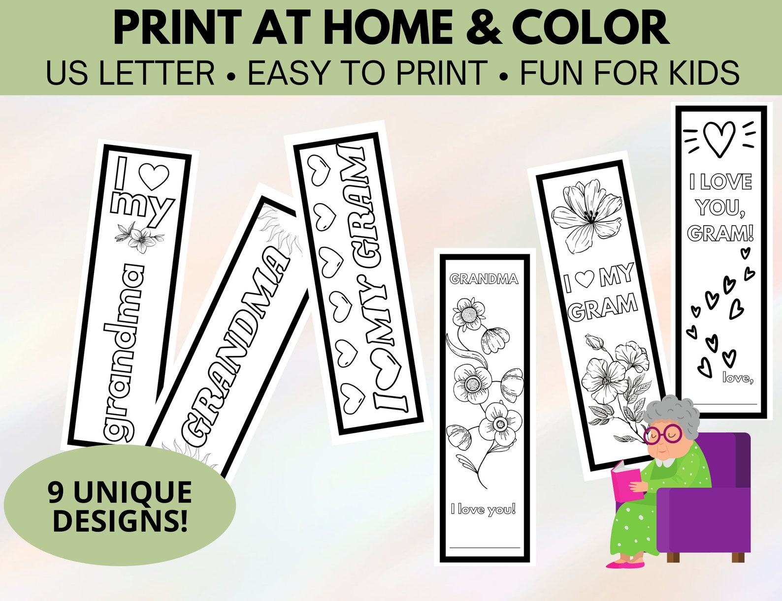Mother's Day Gift for Grandma, Printable Bookmarks to Color and ...