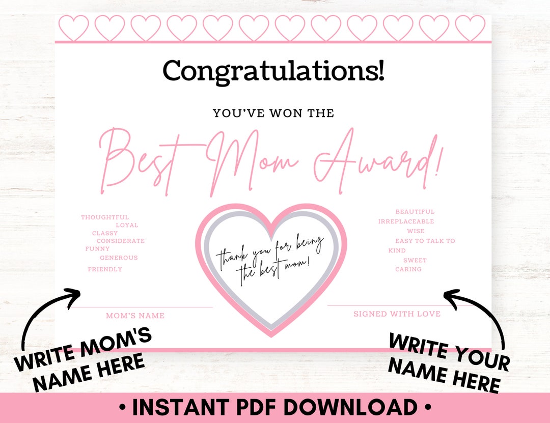 Best Mom Award Certificate, Great Last Minute Gift, Mother's Day and ...