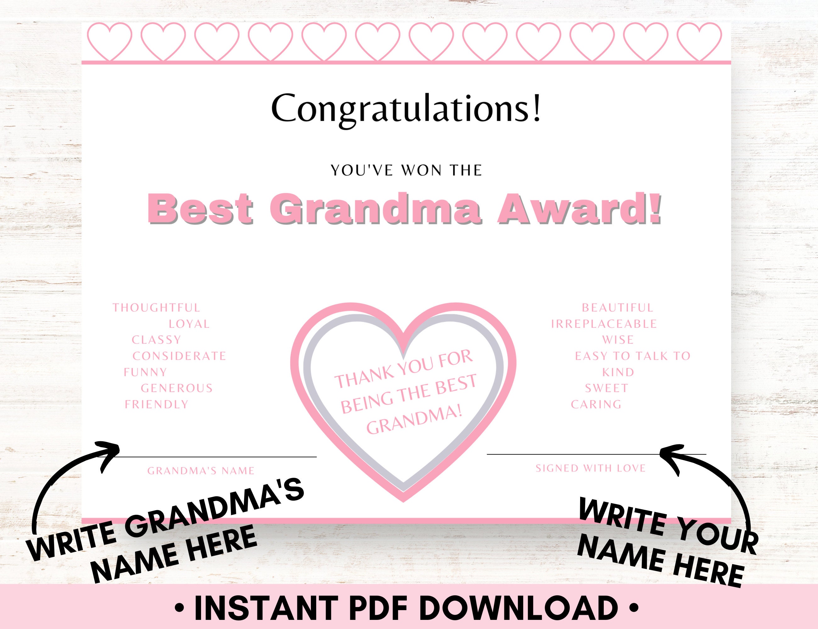 Best Grandma Award Certificate, Great Last Minute Gift, Mother's Day ...