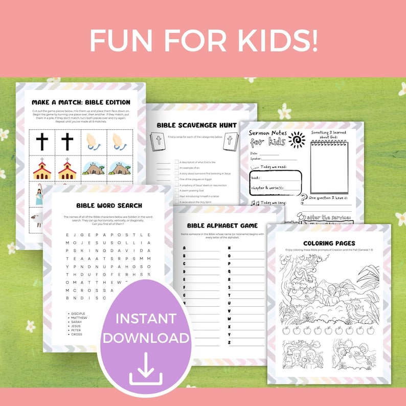 Bible Games and Activities for Kids, Easter Instant Download, Great ...