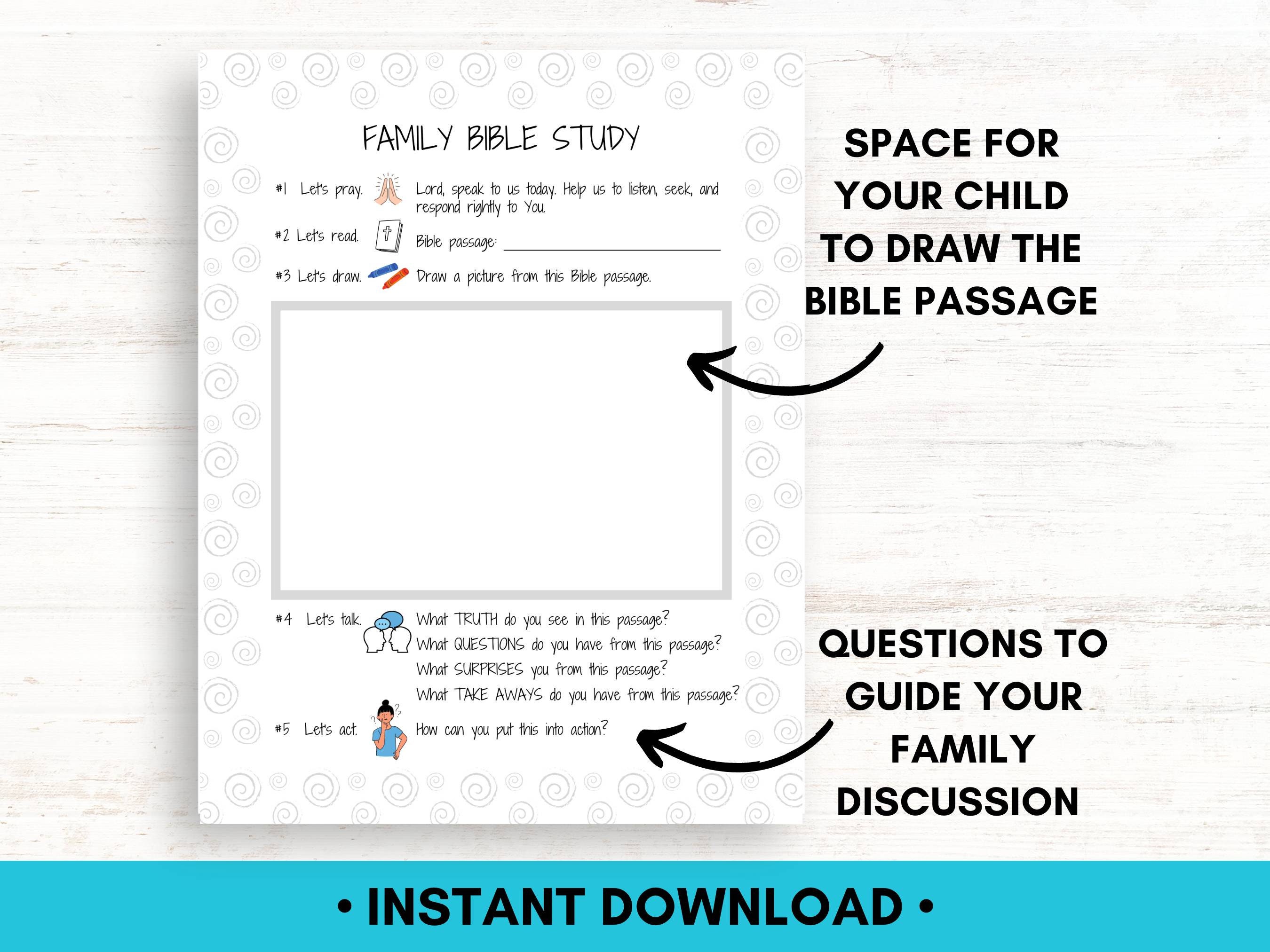 Family Bible Study Guide, Printable Worksheet for Family Devotions and ...