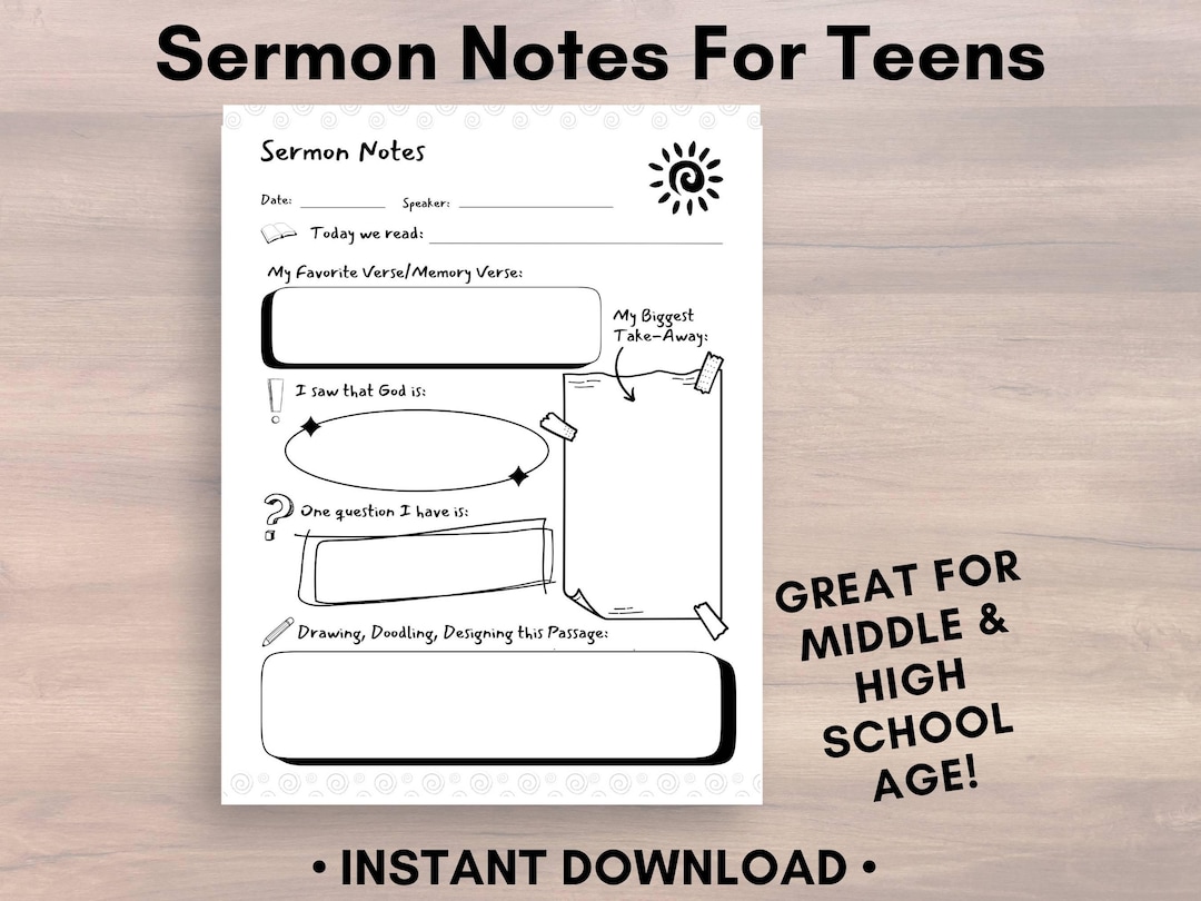 Sermon Notes for Teens, Printable Church Worksheet to Engage Your ...