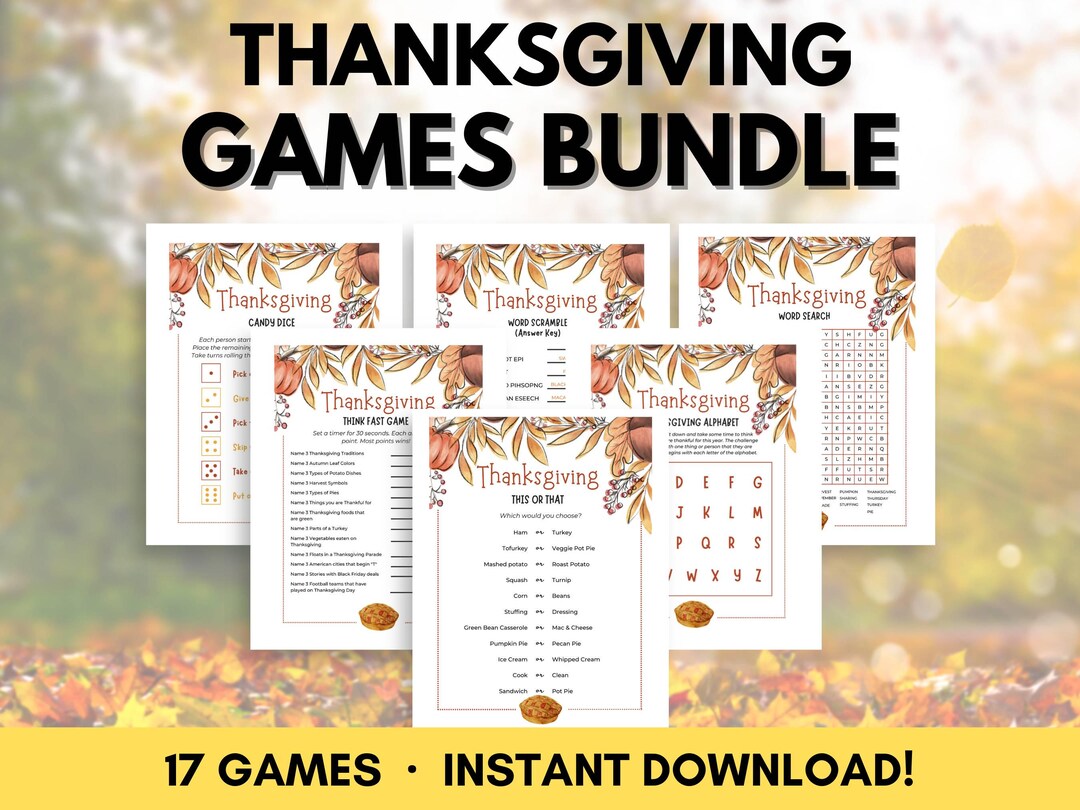 Thanksgiving Games Printable Bundle, 17 No-prep Fall Games for Kids and ...