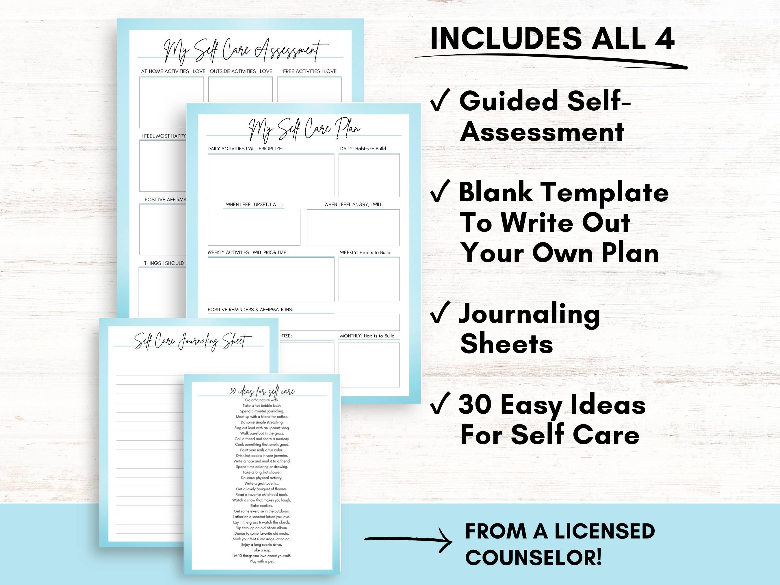 Self Care Plan Template: Mental Health Worksheet & Checklist From A ...