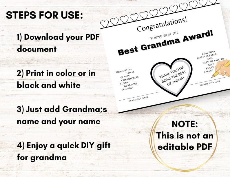 Best Grandma Award Certificate, Great Last Minute Gift, Mother's Day ...