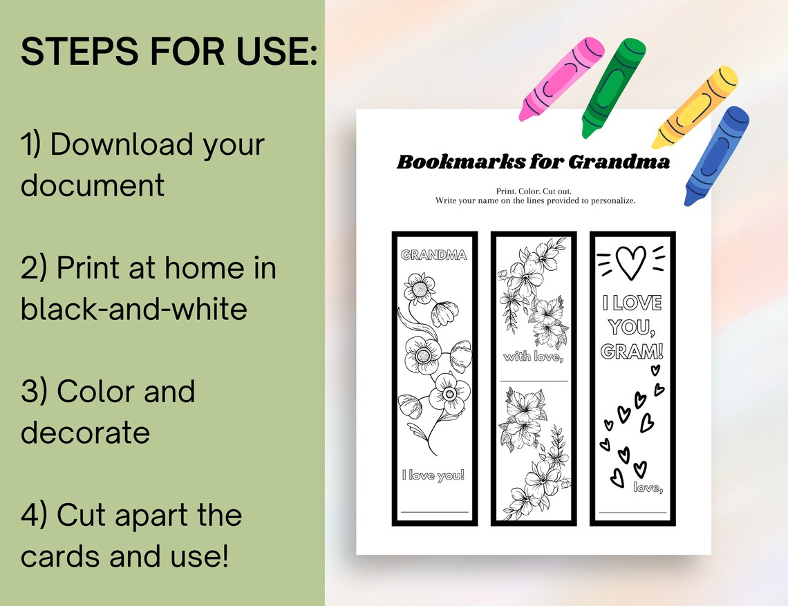 Mother's Day Gift for Grandma, Printable Bookmarks to Color and ...