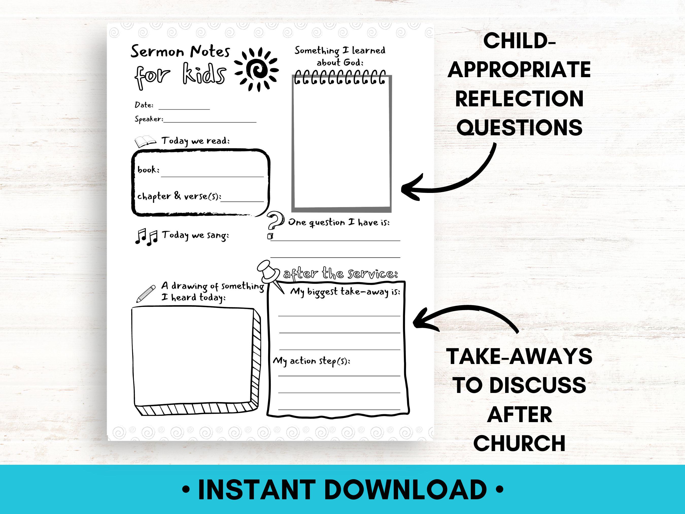 Sermon Notes for Kids Worksheet: Church & Sunday School Activity (PDF ...