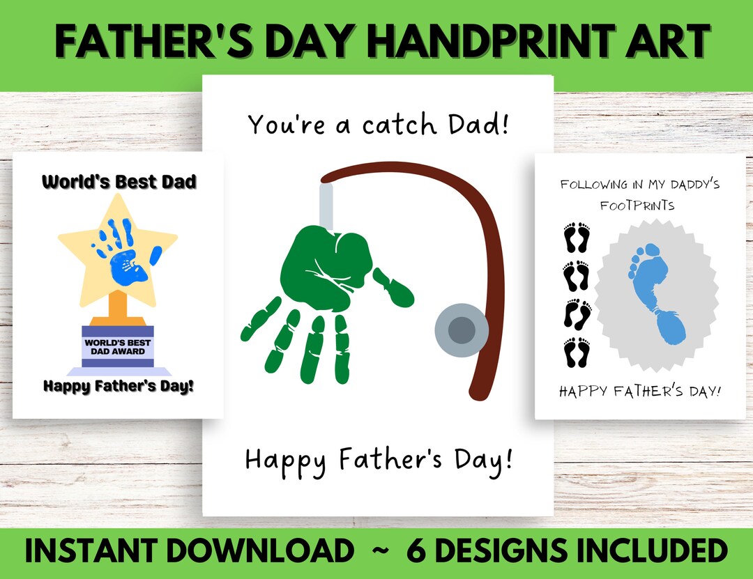 Father's Day Printable Handprint Art Gift Bundle, DIY Printable Father ...