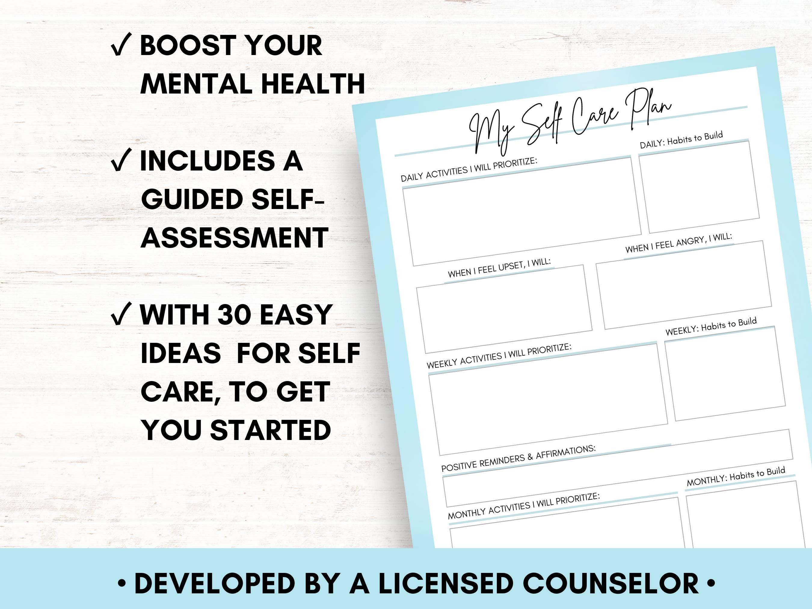 Self Care Plan Template: Mental Health Worksheet & Checklist From A ...