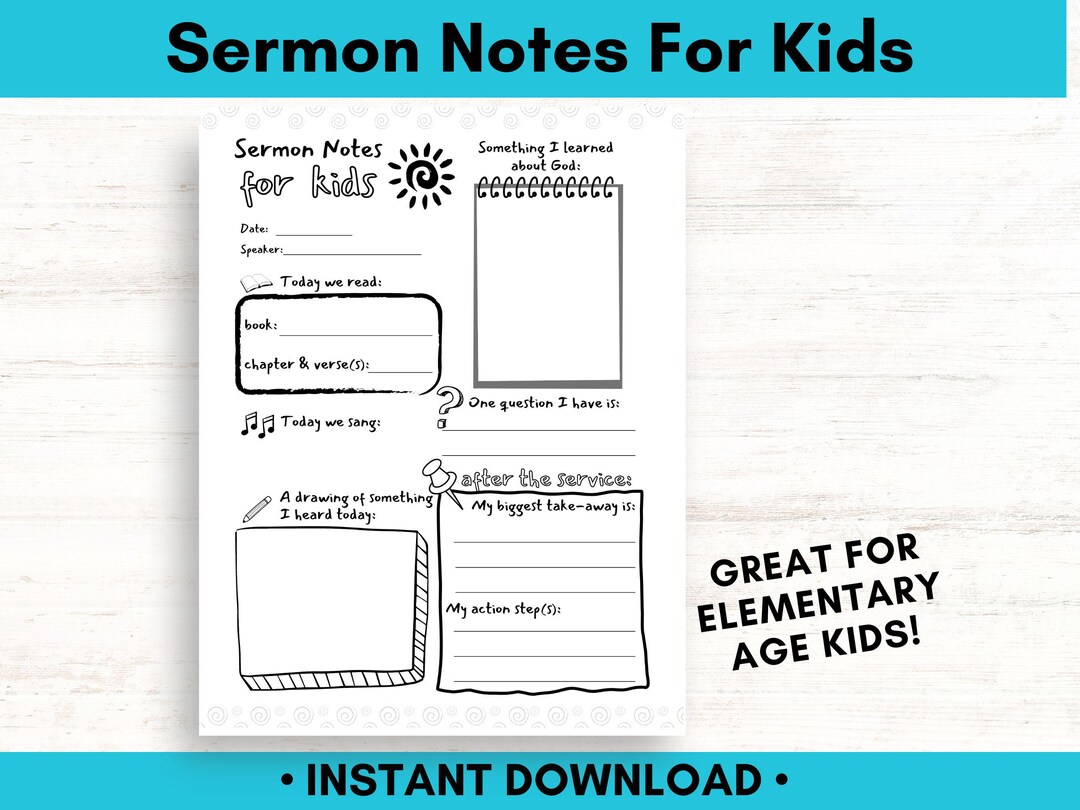 Sermon Notes for Kids Worksheet: Church & Sunday School Activity (PDF ...