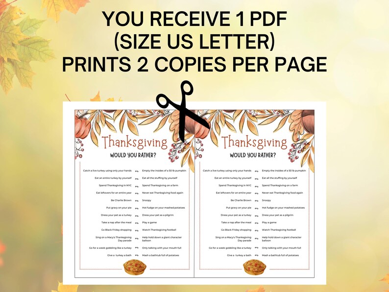 Thanksgiving "would You Rather" Printable Game, Fall Activity for Kids ...