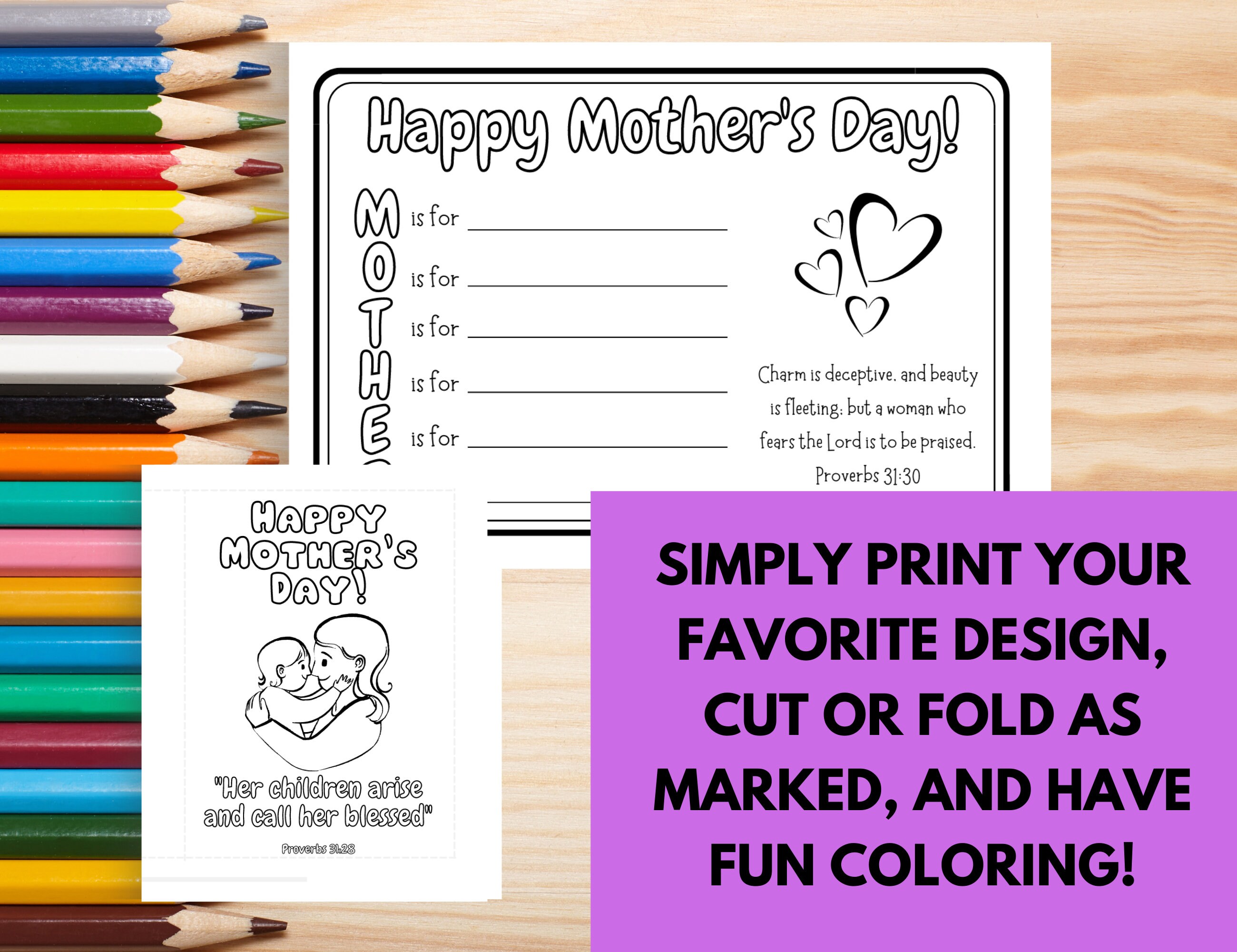 Christian Printable Mother's Day Cards to Color PDF, Coloring Cards for ...