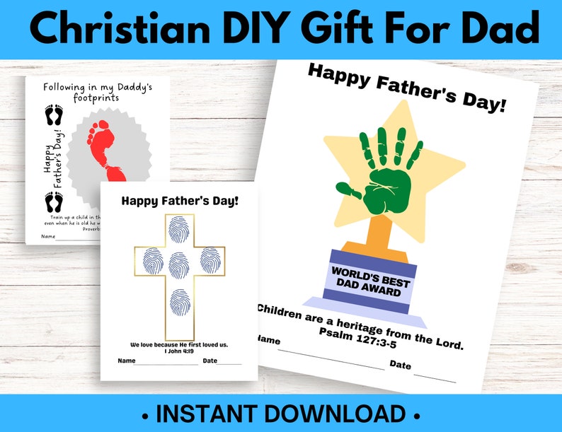 Father's Day Printable Handprint Art, DIY Gift for Dad, Bible Verse on ...