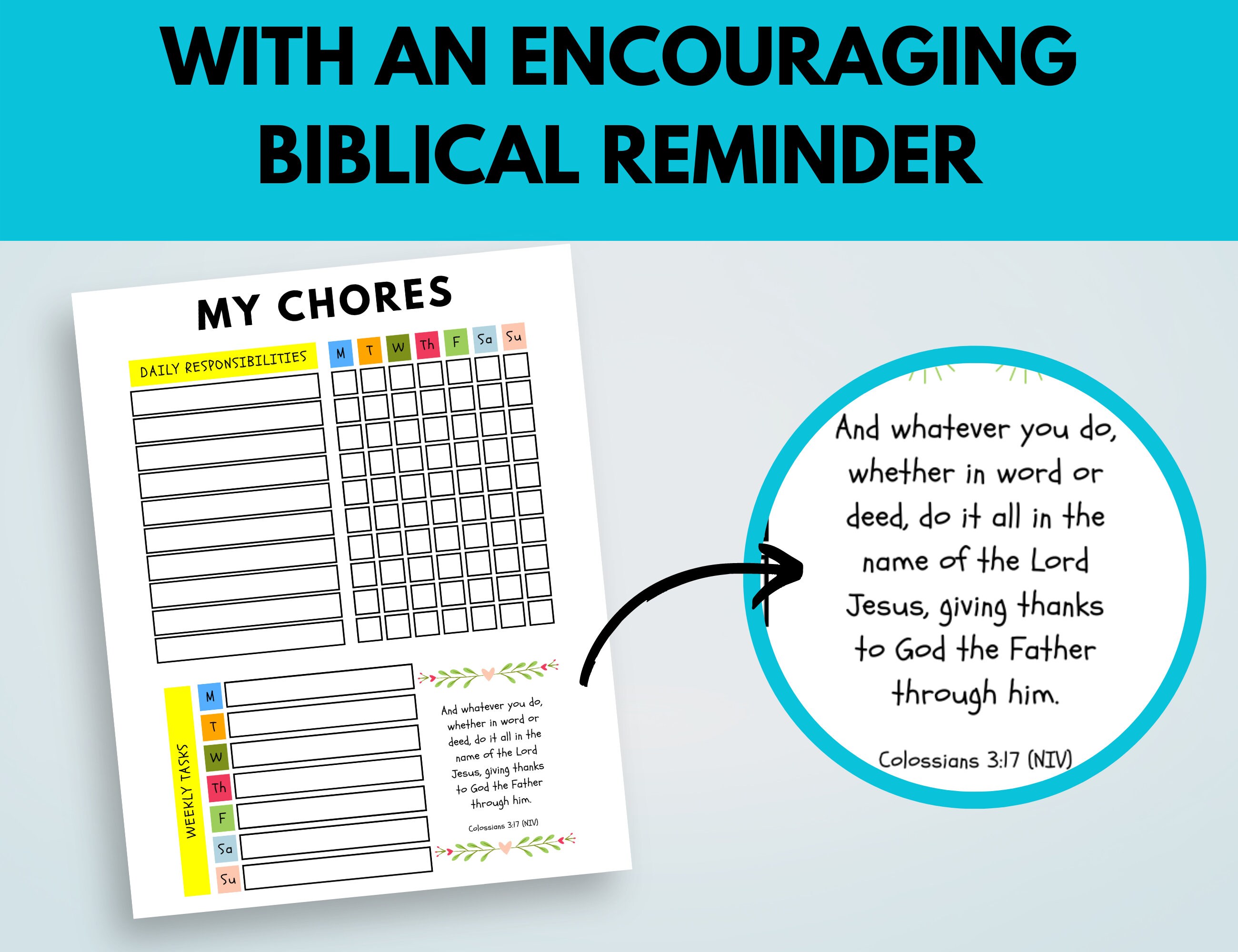 Printable Chore Chart for Kids With Christian Biblical Encouragement ...