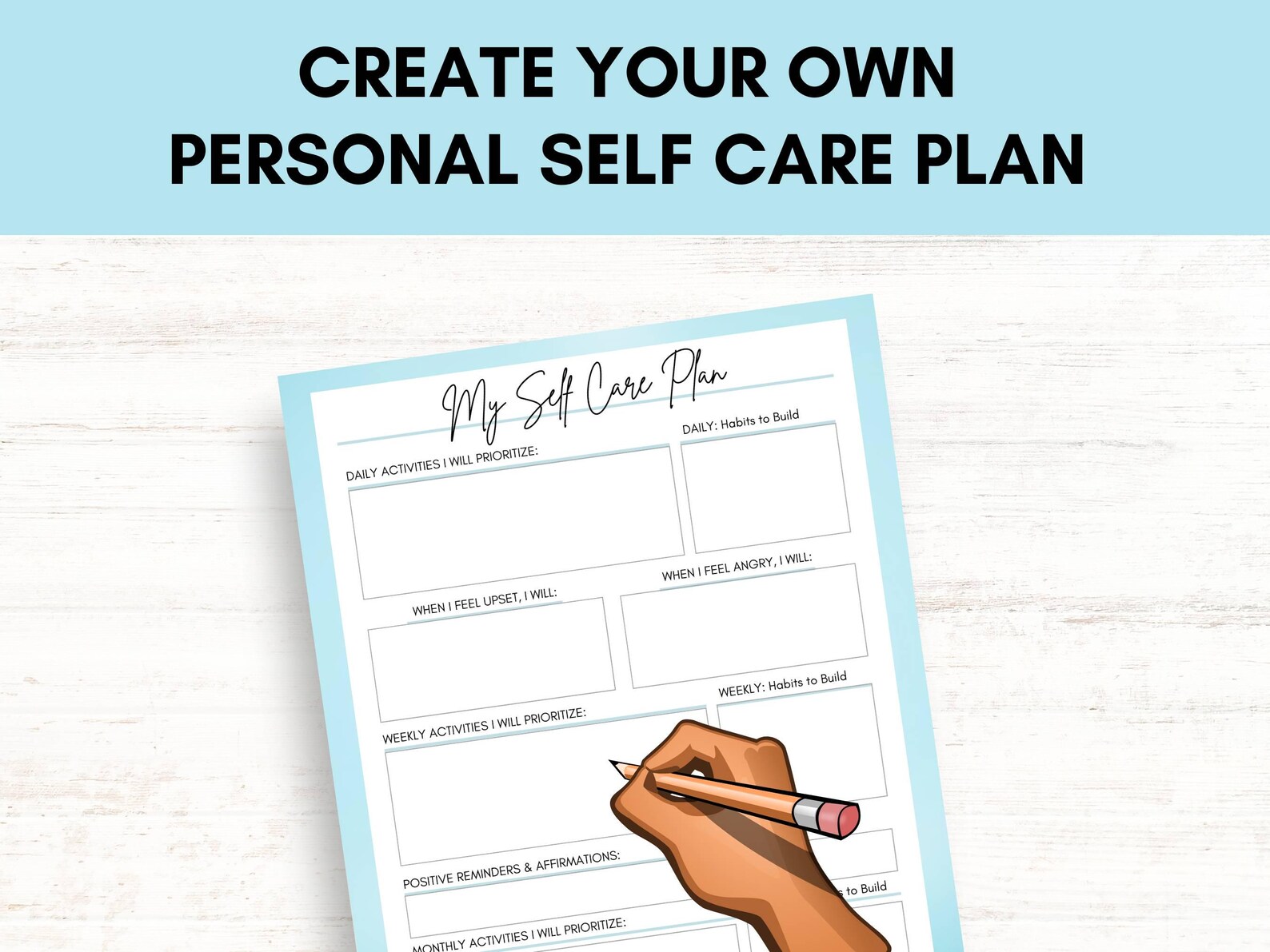 Self Care Plan Template: Mental Health Worksheet & Checklist From A ...