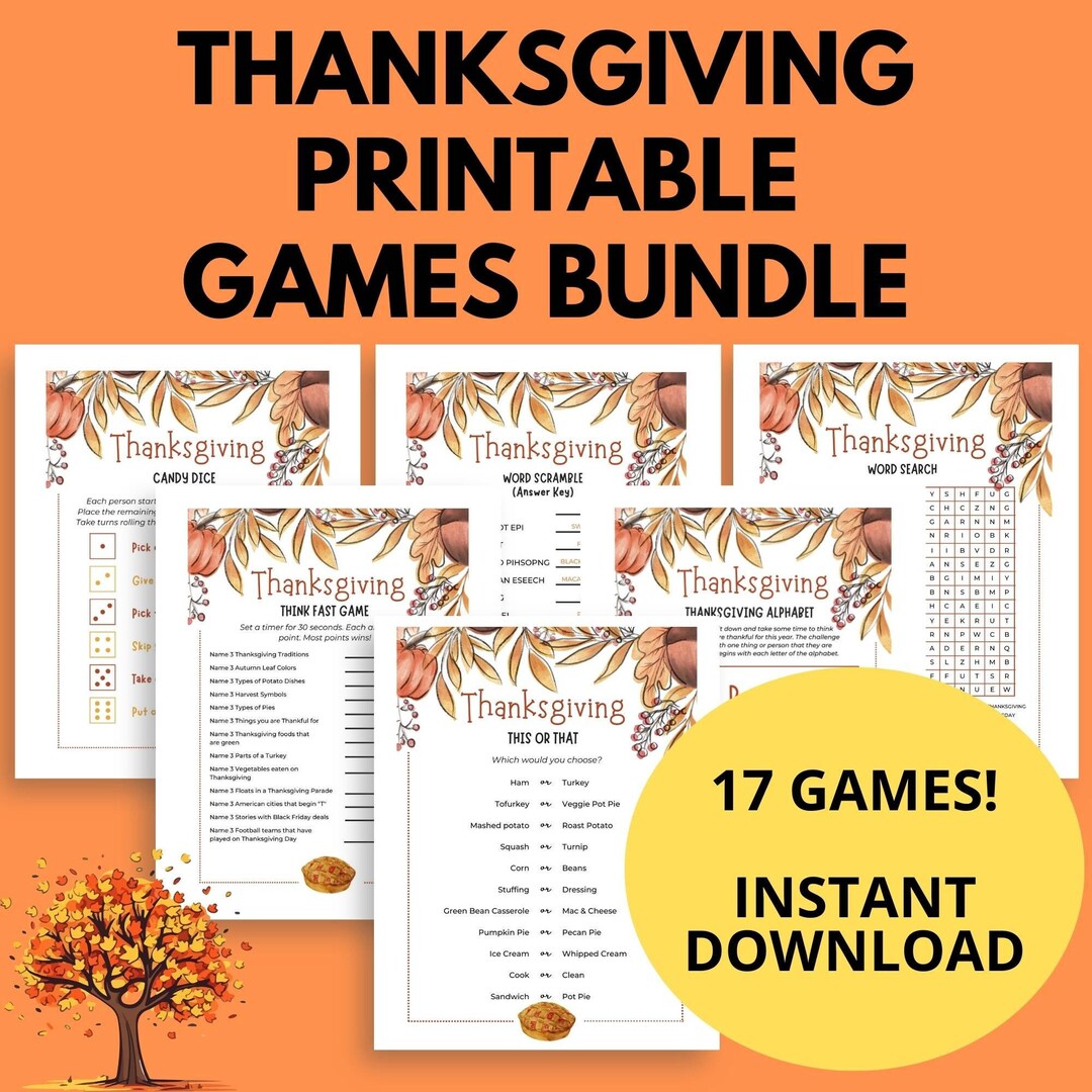 Thanksgiving Game Bundle 17 Printable Fall Games for Kids and - Etsy