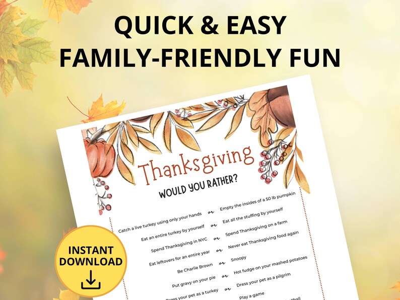 Thanksgiving "would You Rather" Printable Game, Fall Activity for Kids ...