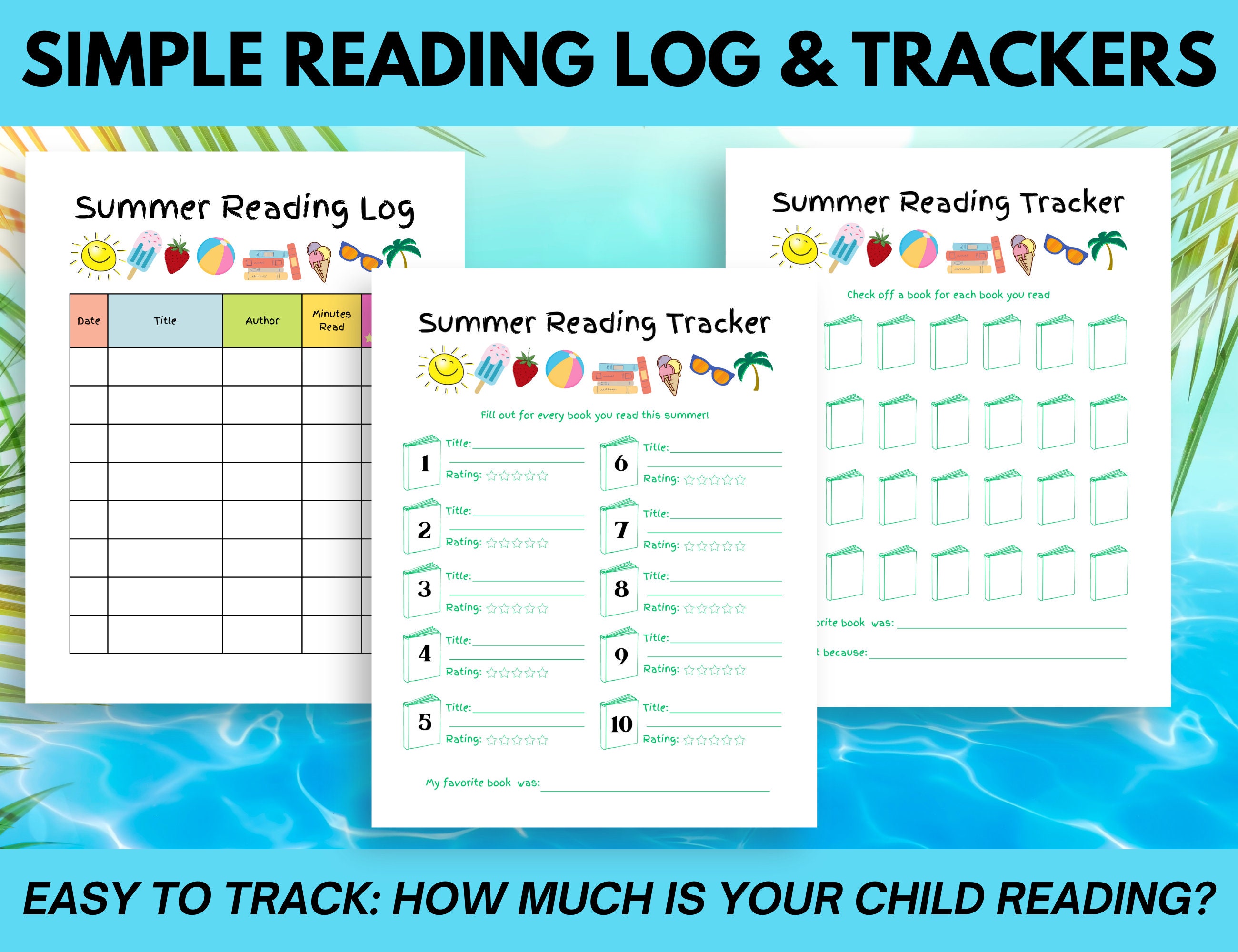 Printable Summer Reading Kit for Kids, Full Color Reading Log and ...