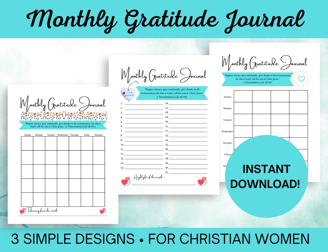 Gratitude Journal Printable for Christian Women, 31 Day Gratitude List ...