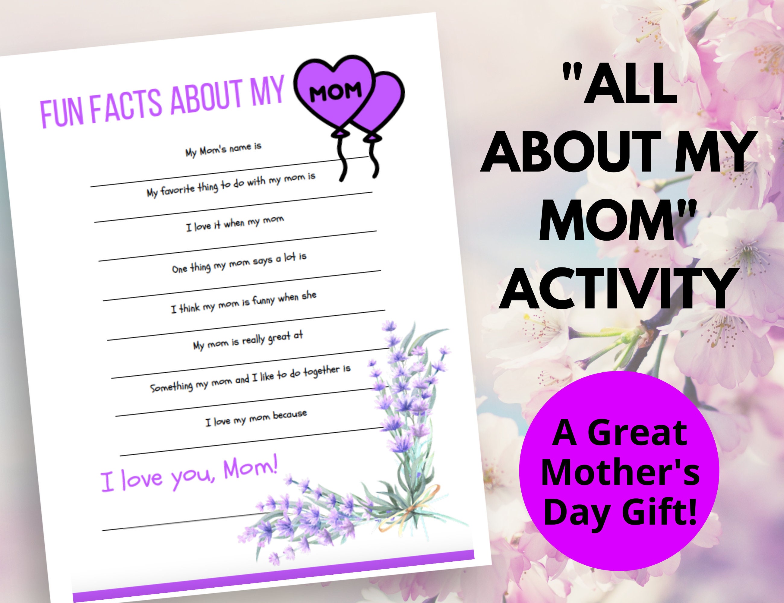 All About My Mom Printable: Mother's Day Questionnaire (PDF) - Etsy