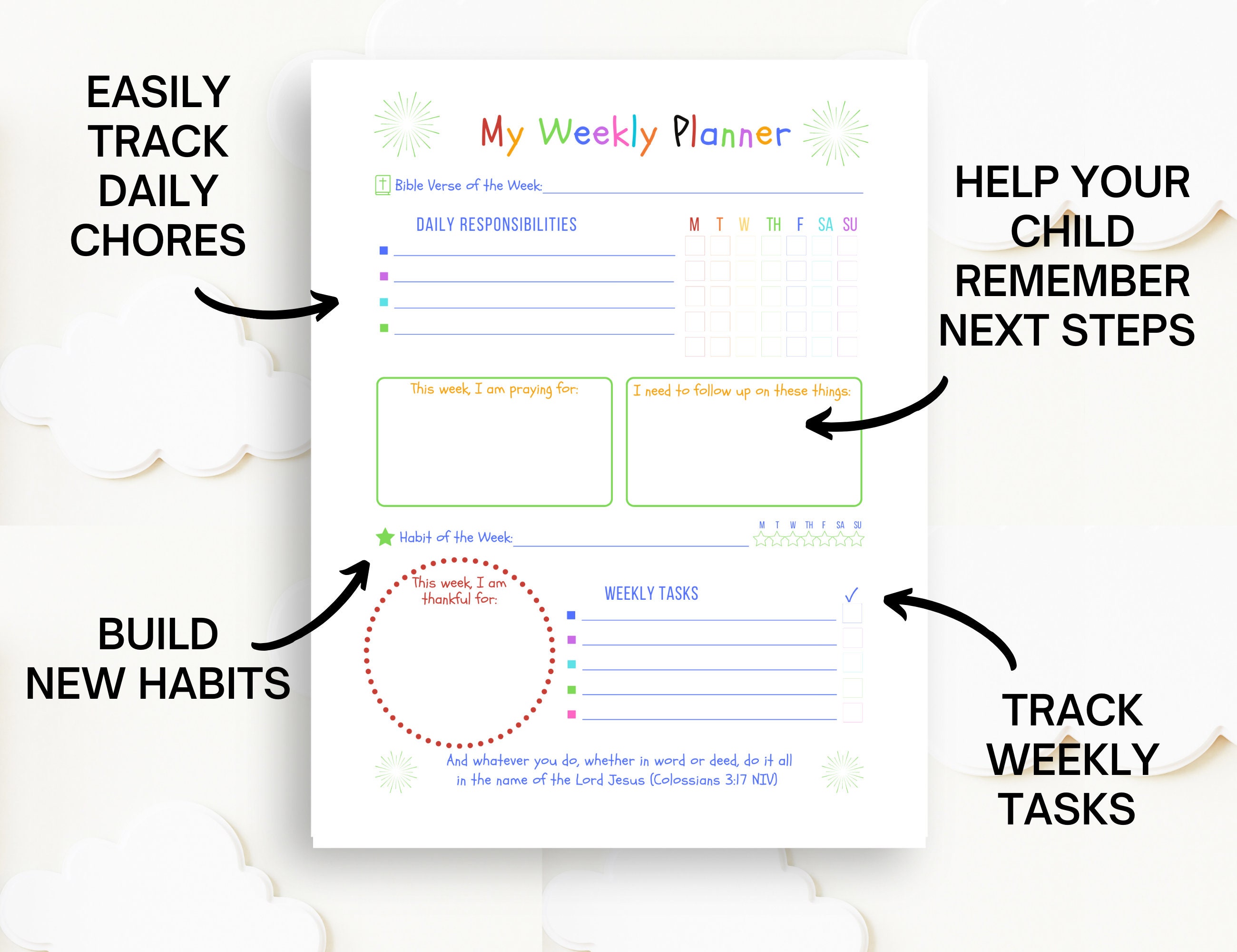 Printable Weekly to Do List for Kids, Simple Planner for Christian ...