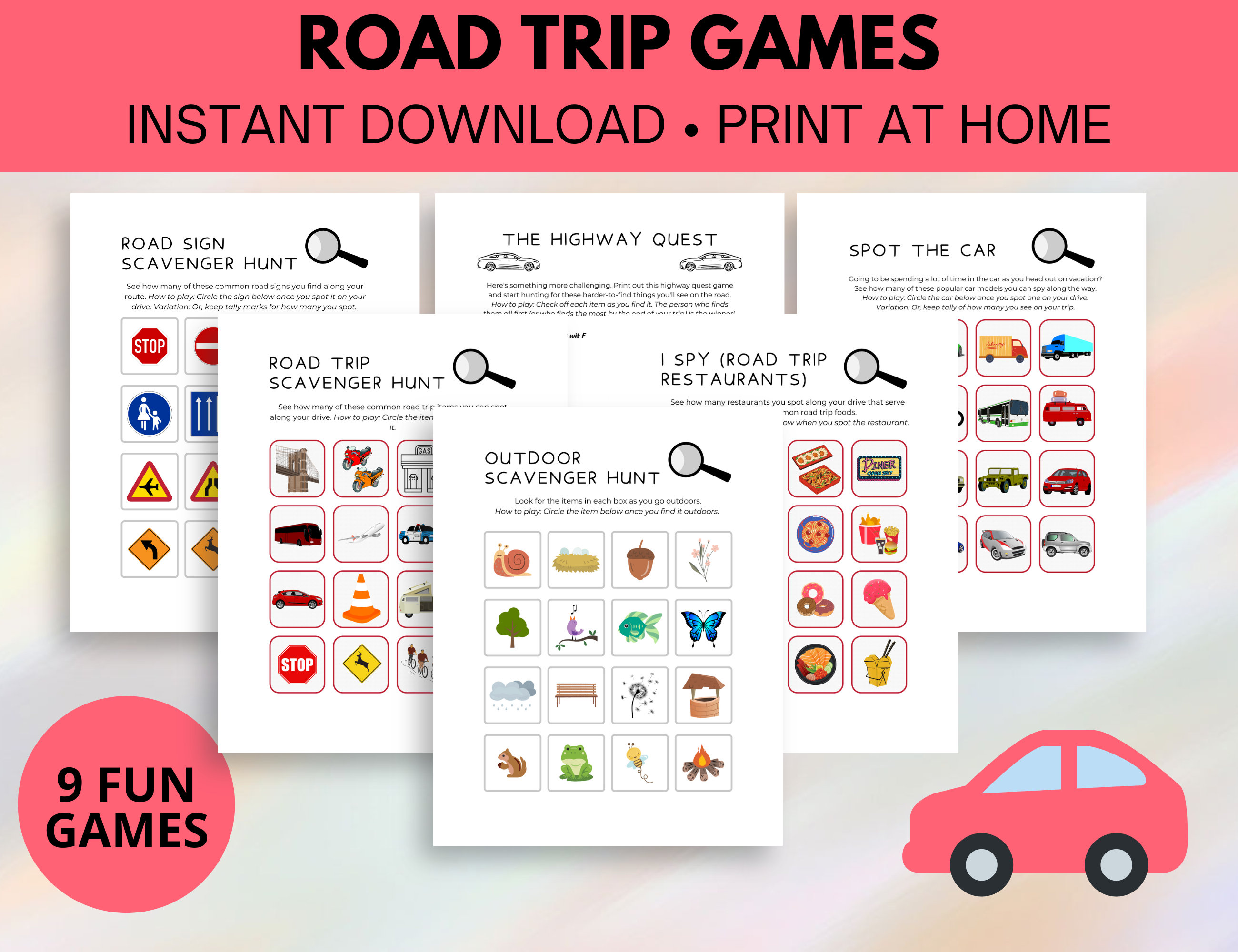 Printable Road Trip Games for Kids, Road Trip Scavenger Hunt Game ...