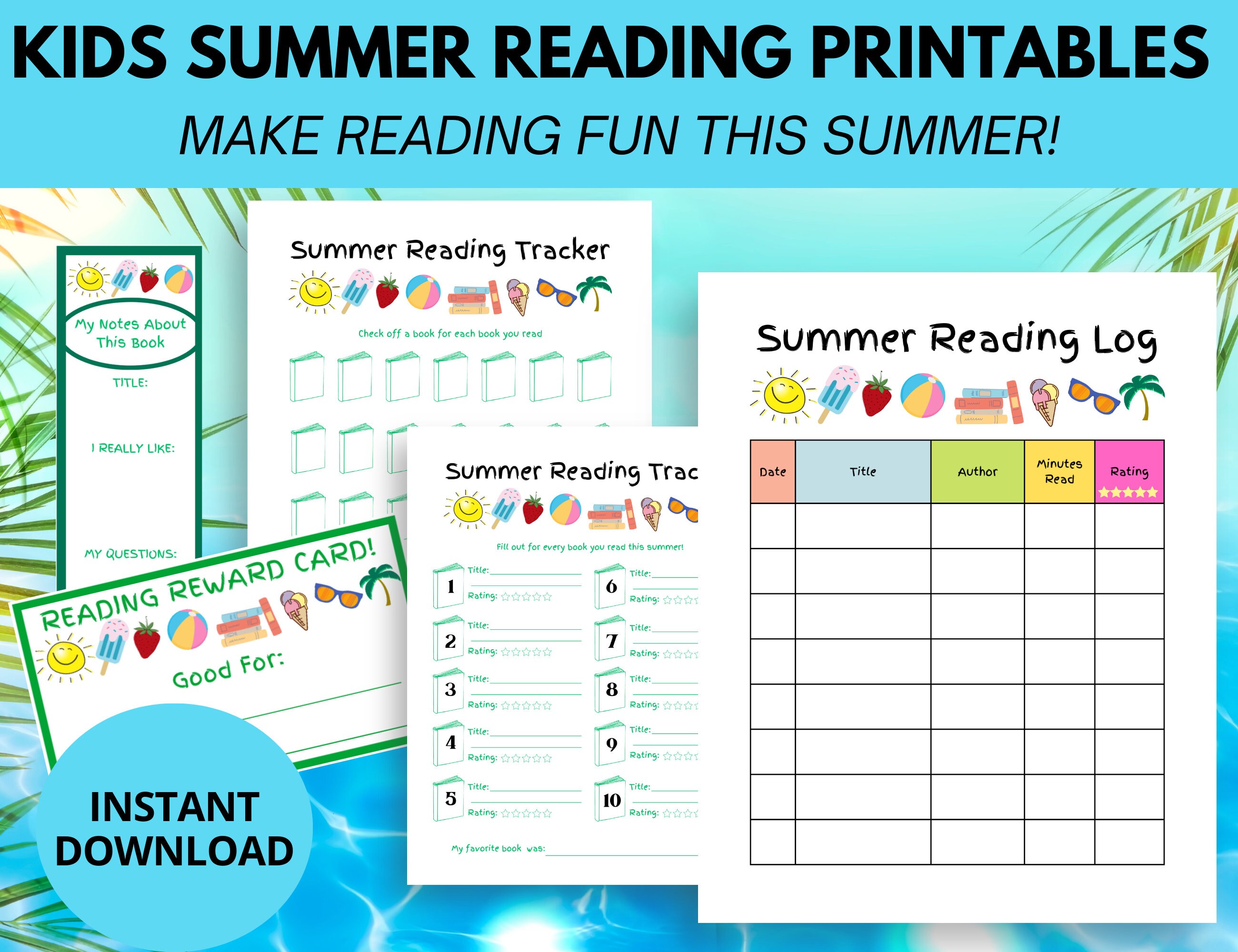 Printable Summer Reading Kit for Kids, Full Color Reading Log and ...